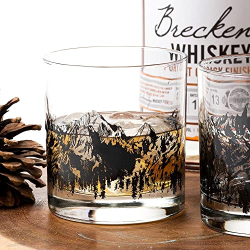 Black Lantern Whiskey Glasses β Mountain Range Rock Glass Set β Set of 2-11oz. Tumbler Glasses - Barware and Kitchen Glasses - Drinking Glasses - Glassware for Scotch Bourbon and Whiskey