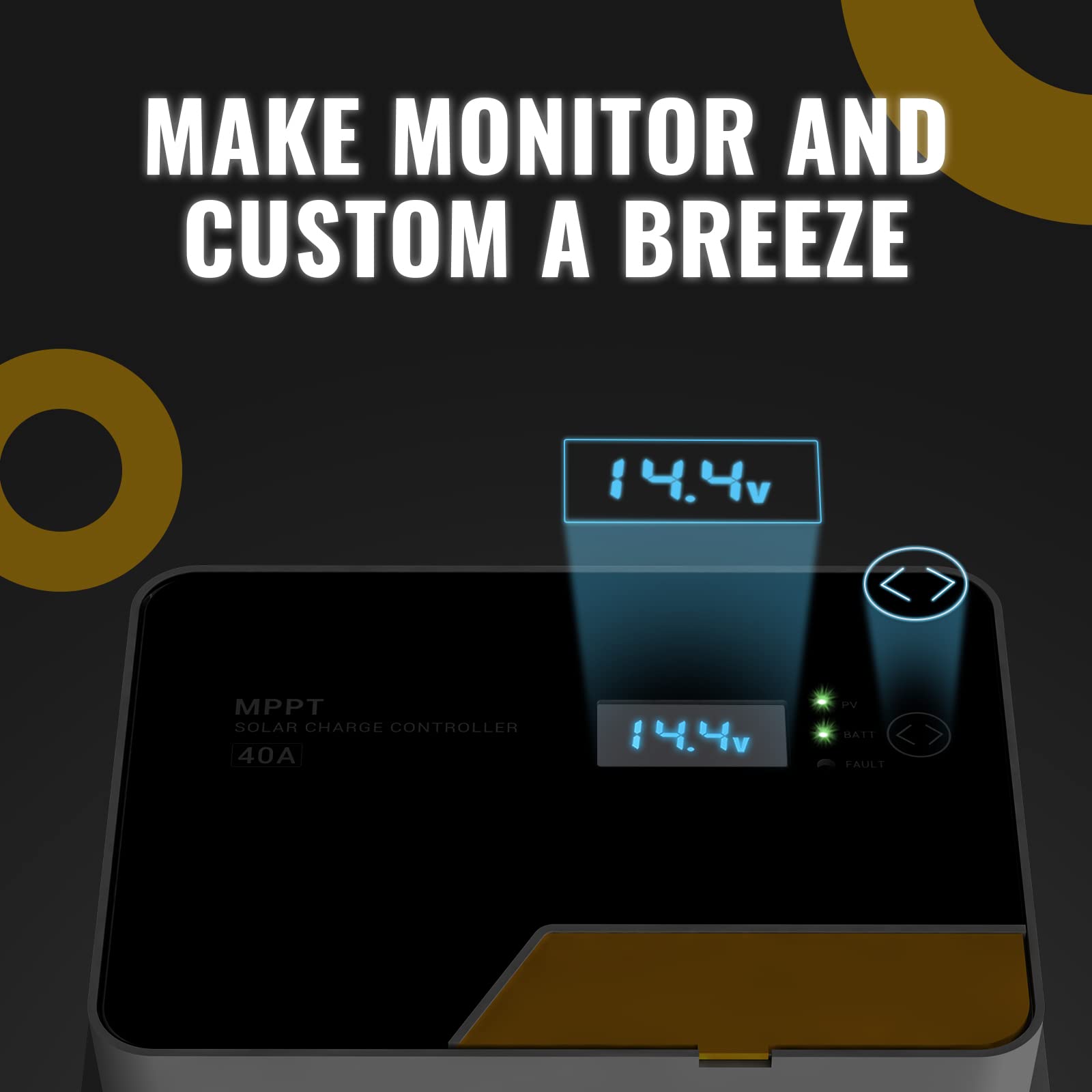 BougeRV MPPT Solar Charge Controller 40A, with Remote APP Control, Backlit LCD Display, Temperature Sensor, 12V/24V/36V/48V Battery Regulator, for LiFePO4, SLD, AGM, FLD, Gel Battery, Negative Ground