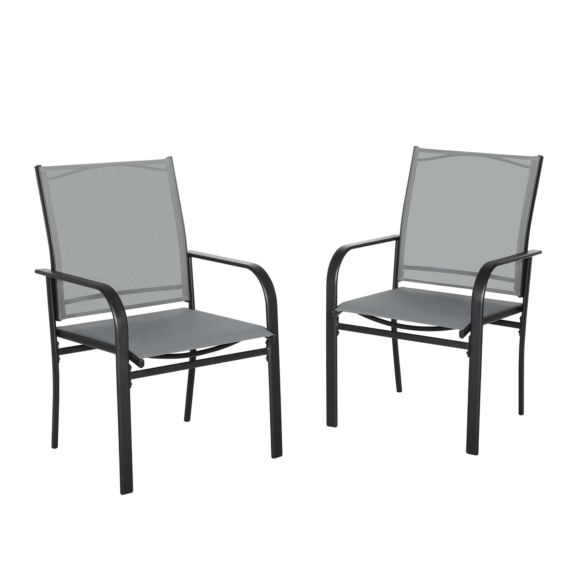 Brightpeak Outdoor Chairs Set of 2, Patio Dining Chairs with Armrest, All Weather Textilene Breathable Seat Fabric Chair for Backyard, Deck, Poolside (Grey)