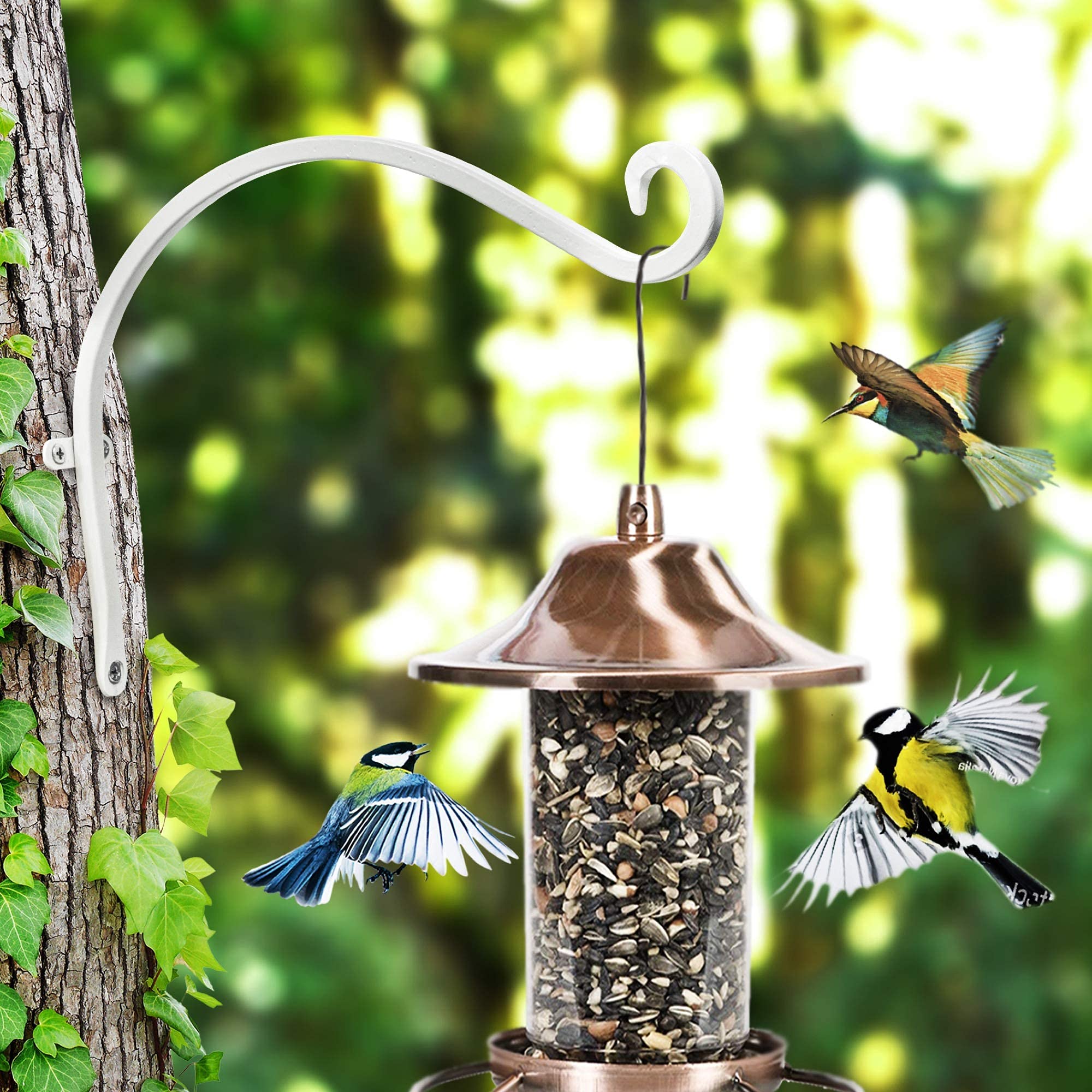 Bird Feeder Hanger: 12-Inch Wall-Mounted Plant Bracket Outdoor - 4 Pieces White Plant Hooks for Hanging Flower Baskets