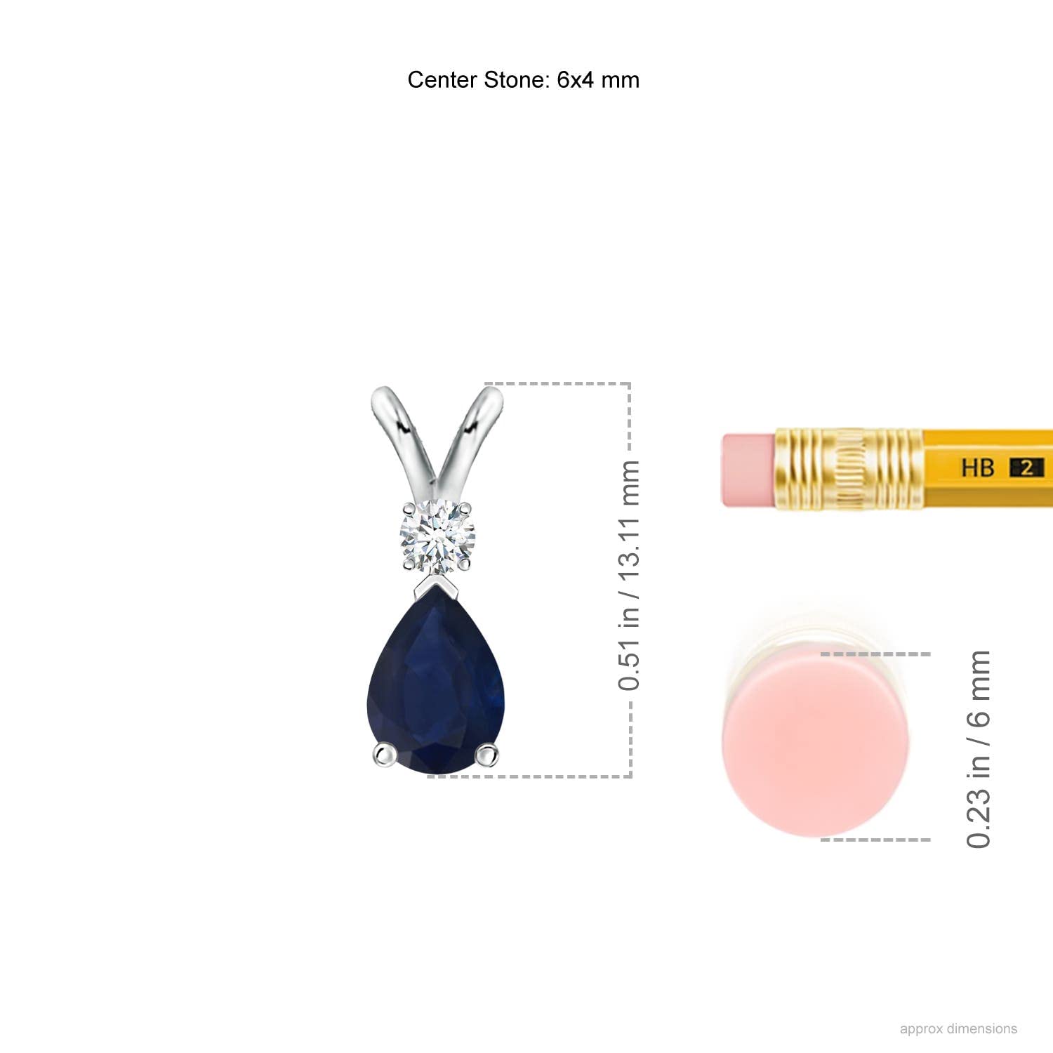 ANGARA Blue Sapphire Teardrop Pendant with Diamond in 14K White Gold (6x4mm Blue Sapphire)