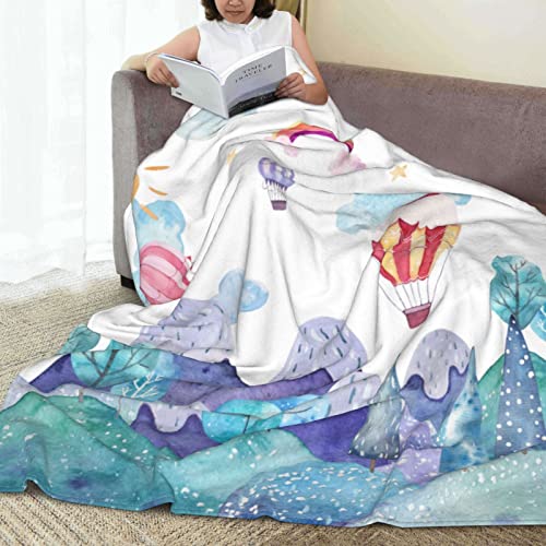 Cartoon Forest Hot Air Balloon Soft Lightweight Fleece Throw Blankets Cozy Warm Fuzzy Plush Microfiber Blanket for Sofa Couch Bed All-Season 60"X50"