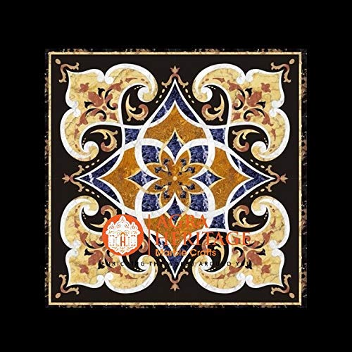 Black Marble Center Side 36"x36" Inches Dining Table Top Pietra Dura Inlay Italian Design Decorative Home