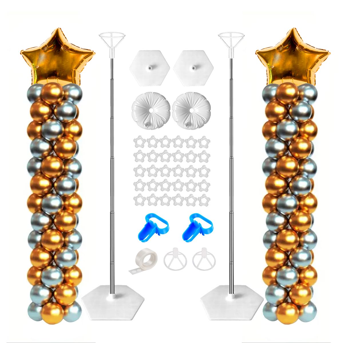Balloon Column Stand Set of 2, 7ft Metal Telescopic Pillar Balloon Arch Stand, Adjustable Metal Balloon column for Birthday Party, Wedding and Graduation Party, Baby Shower
