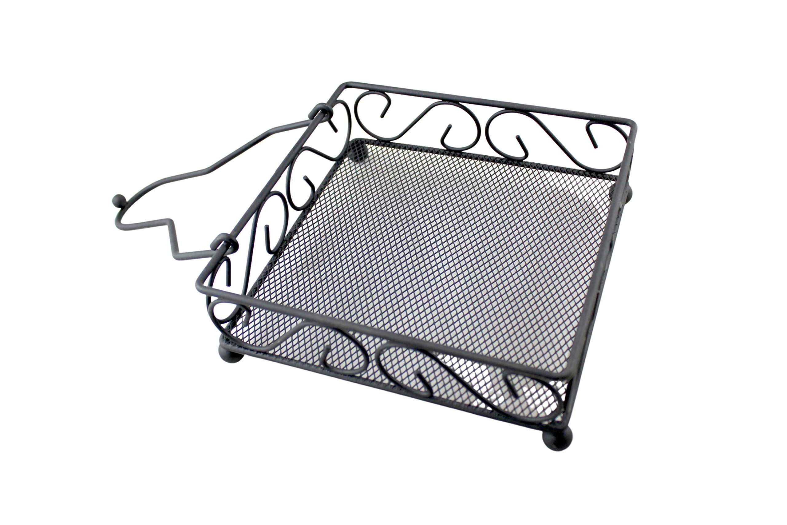 Black Matte Scroll Design Napkin Holder Dispenser With Weighted Arm