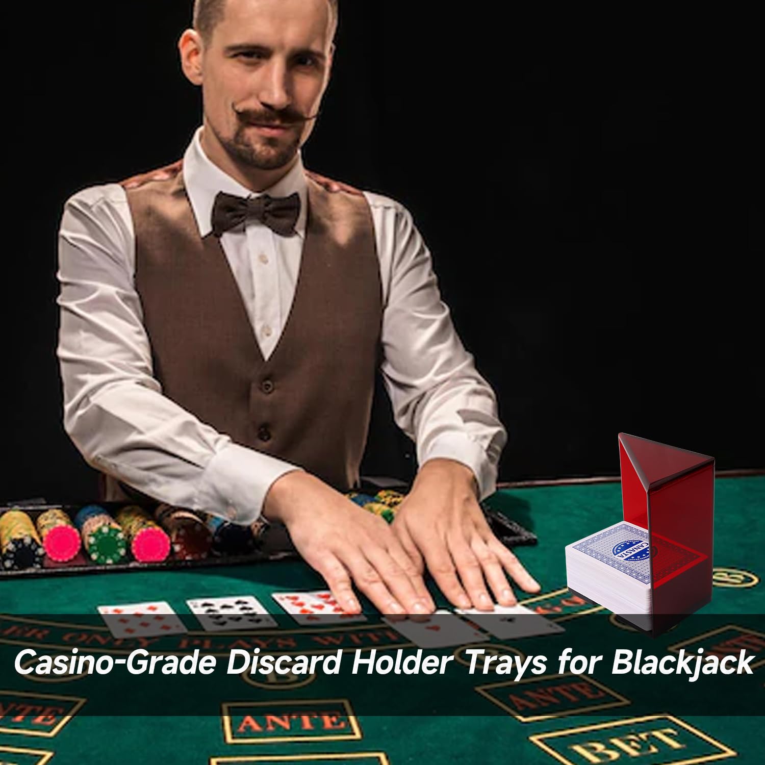 GSE Games & Sports Expert 6 Decks Acrylic Discard Trays, Casino Grade Discard Holder Trays for Blackjack, Bridge, Playing Cards (Red)