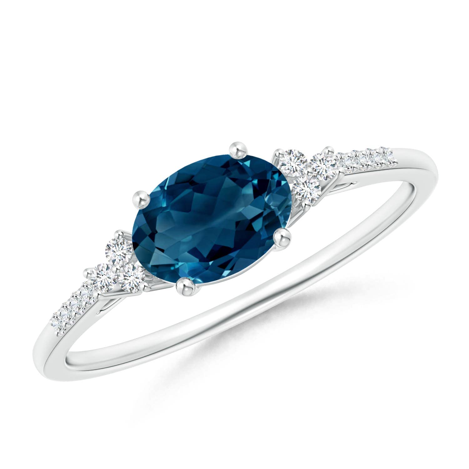 Angara London Blue Topaz Ring with Diamonds in sterling-silver (7x5mm) Size 7