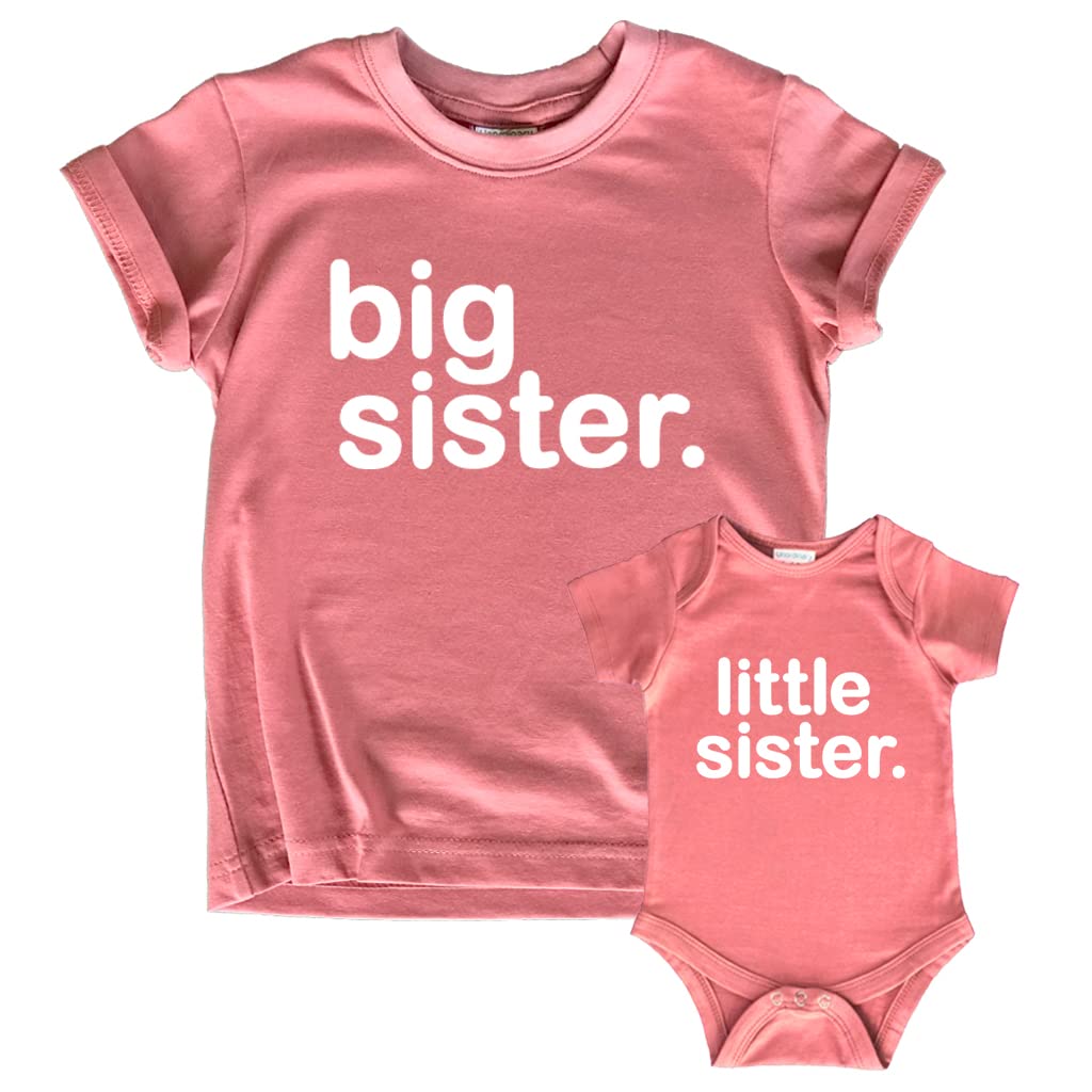 big sister little sister matching outfits shirts set baby toddler newborn girls (Mauve, Kid (4T) / Baby (1-3M))
