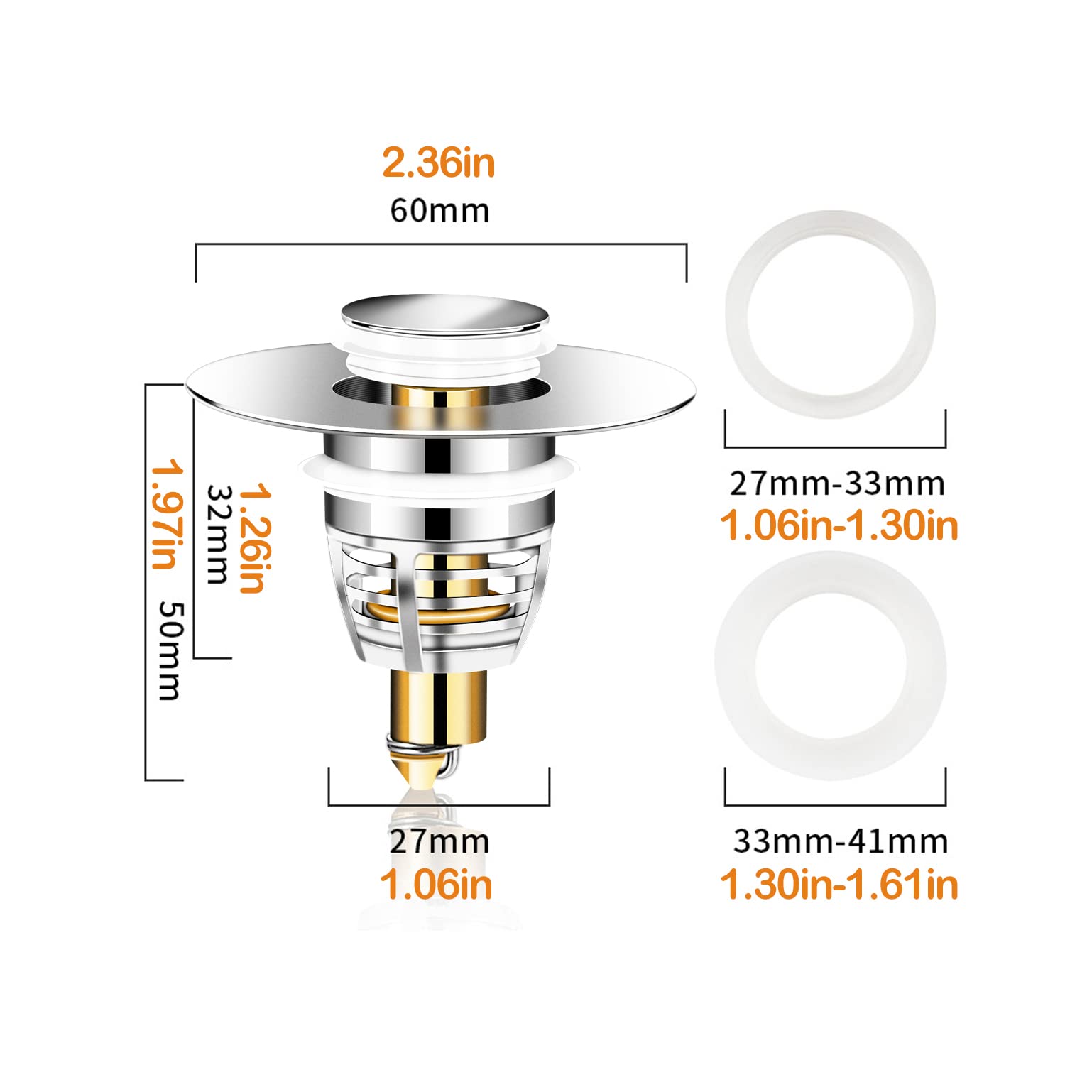 Bathroom Sink Stopper,Hair Drain Catcher,Basin Pop Up Metal Universal Bathroom Strainer Converter,Wash Basin Bounce Drain Stopper Filter,for 1.06"~1.61",Sink Drain Cover,Drain Plug,Sink Plug(1 PCS)