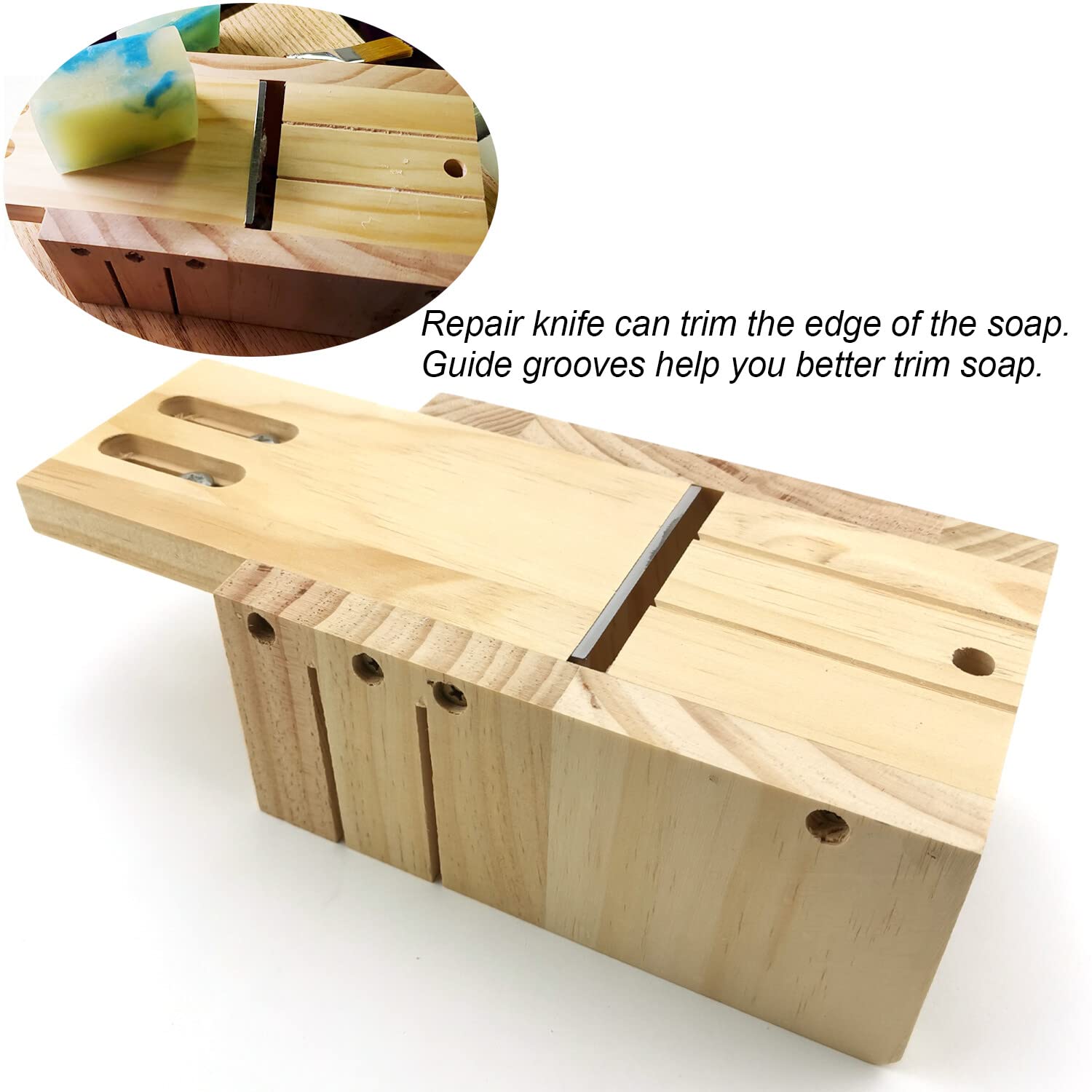 Artisanal Soap Making Tool Kits - 1 Set Wooden Soap Cutter with 2 Loaf Cutters, 1 Pcs 42 oz Rectangular Silicone Soap Mold with Wood Box, 1 Set Piping Bags and Tips
