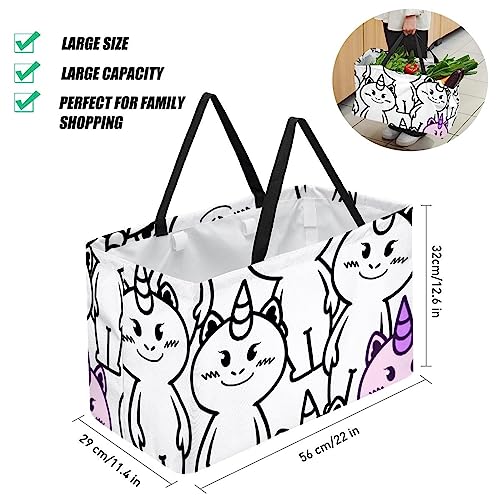 Cartoon Unicorn Full Print Large Capacity Laundry Organizer Tote Bag - Reusable and Foldable Oxford Cloth Shopping Bags