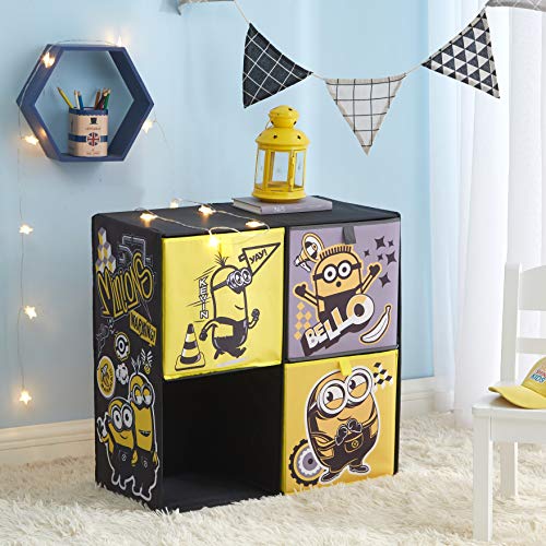 Idea Nuova Minions Collapsible Soft Storage Cubby with 3 Collapsible Cubes, yellow