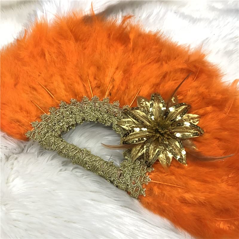 Big Size Design African White Feather Fan Ladies Wedding Feather Fan for Bride Double Side Feather Nigerian Flower Handfan - (Color: 9)