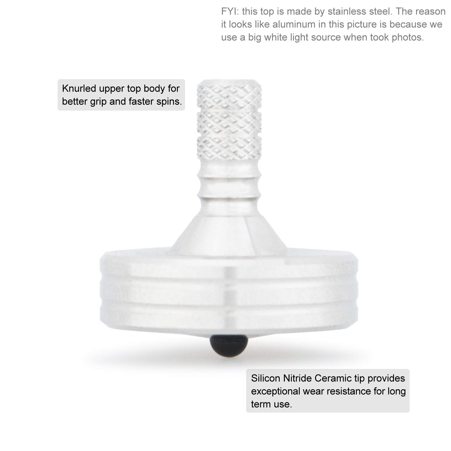 DjuiinoStar High Performance Spinning Top: Long Lasting (Best Record 11:39!), CNC Machined from Solid Stainless Steel, Great Time Killer, EDC Desktop Toy, for Serious Players