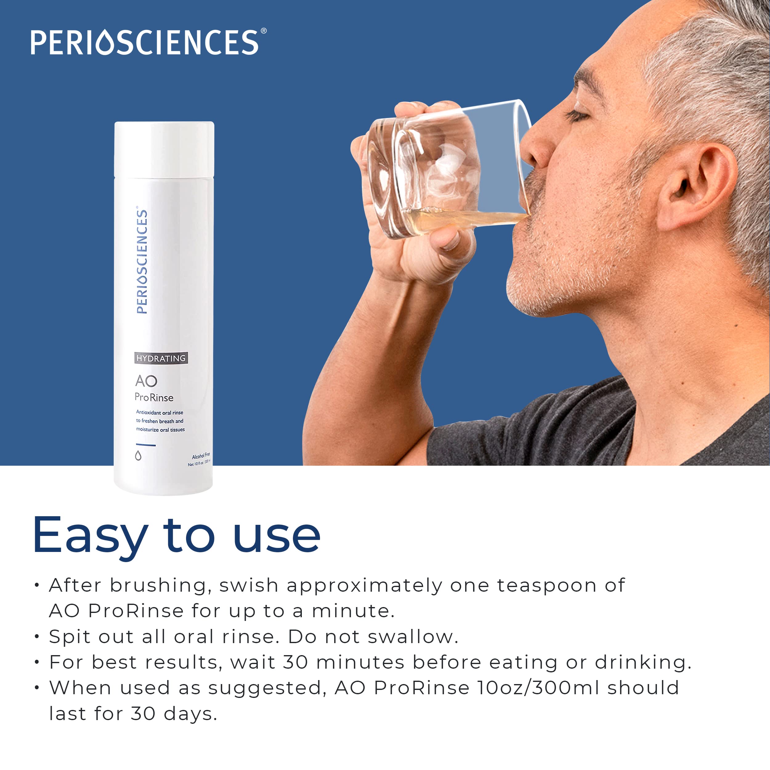 PerioSciences AO ProRinse Hydrating Mouthwash with Antioxidants – Oral Care – Fluoride-Free Mouthwash, 10 Fl Oz / 300ml