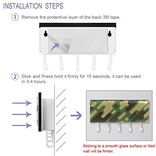 Camouflage Mail Holder Organizer and Key Hooks PU Front, Self Adhesive Key Rack with 5 Hooks Perfect for Entryway, Hallway，Bathroom ，Kitchen