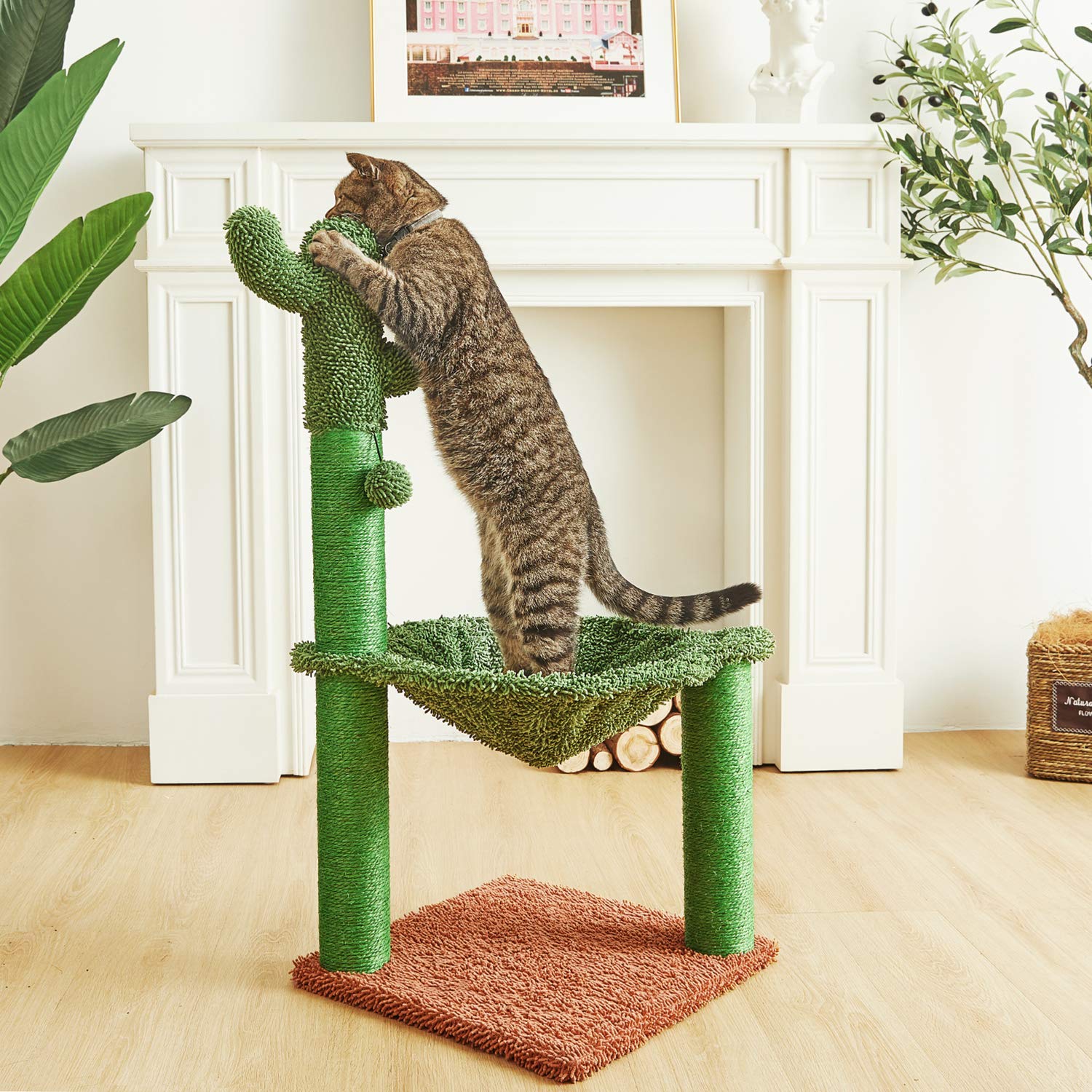 Catreaier Cat Tree Cat Scratching Post for Indoor Cats with Hammock Medium Brown