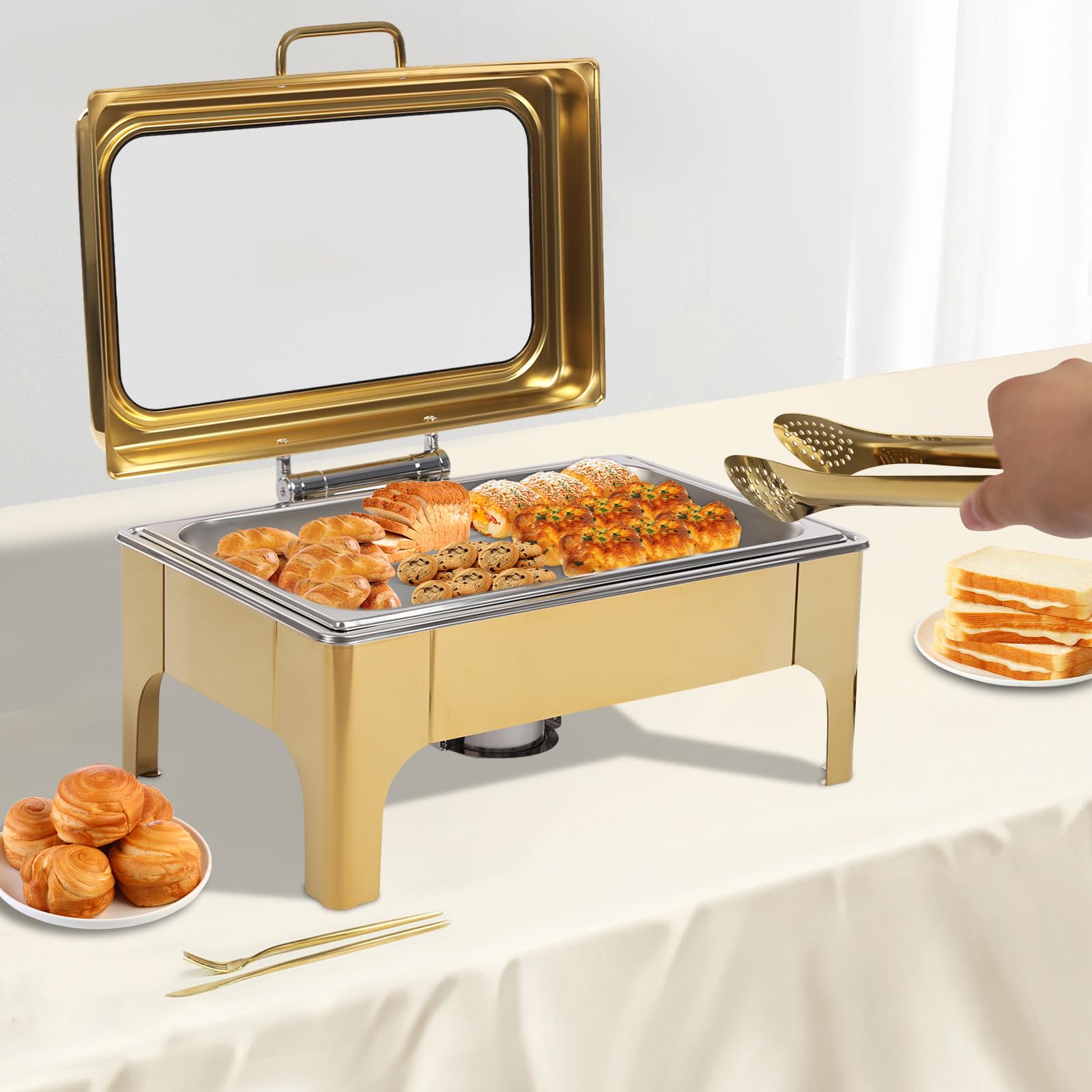 Chafing Dishes for Buffet, 10.5QT Rectangular Stainless Steel Chafing Dish Buffet Set with Glass Lid, Chafers and Buffet Warmers Sets for Catering Events Parties Weddings Dinners