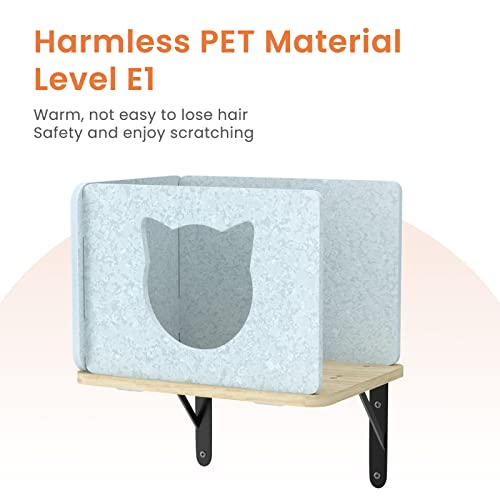 Bodato Cat Wall Shelves Set, Cat Wall Climbing Furniture - 7 Wooden Steps,1 Condo House and 2 Fish Shape Scratcher Included