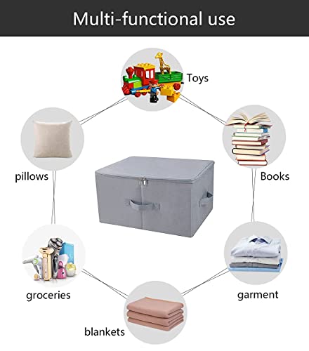 Breathable Canvas Soft Storage Bag with Handles, 2pcs Rigid Folding Storage Bins, Light Gray