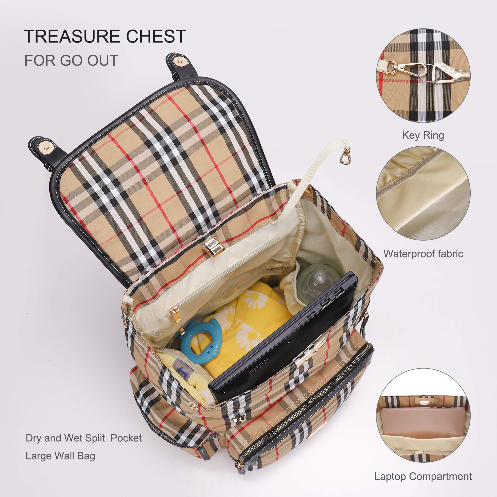 Baby Diaper Bag Backpack, VS VOGSHOW Multifunction Stylish Travel Baby Bag Backpack with Crossbody Strap, Durable Large Maternity Bag