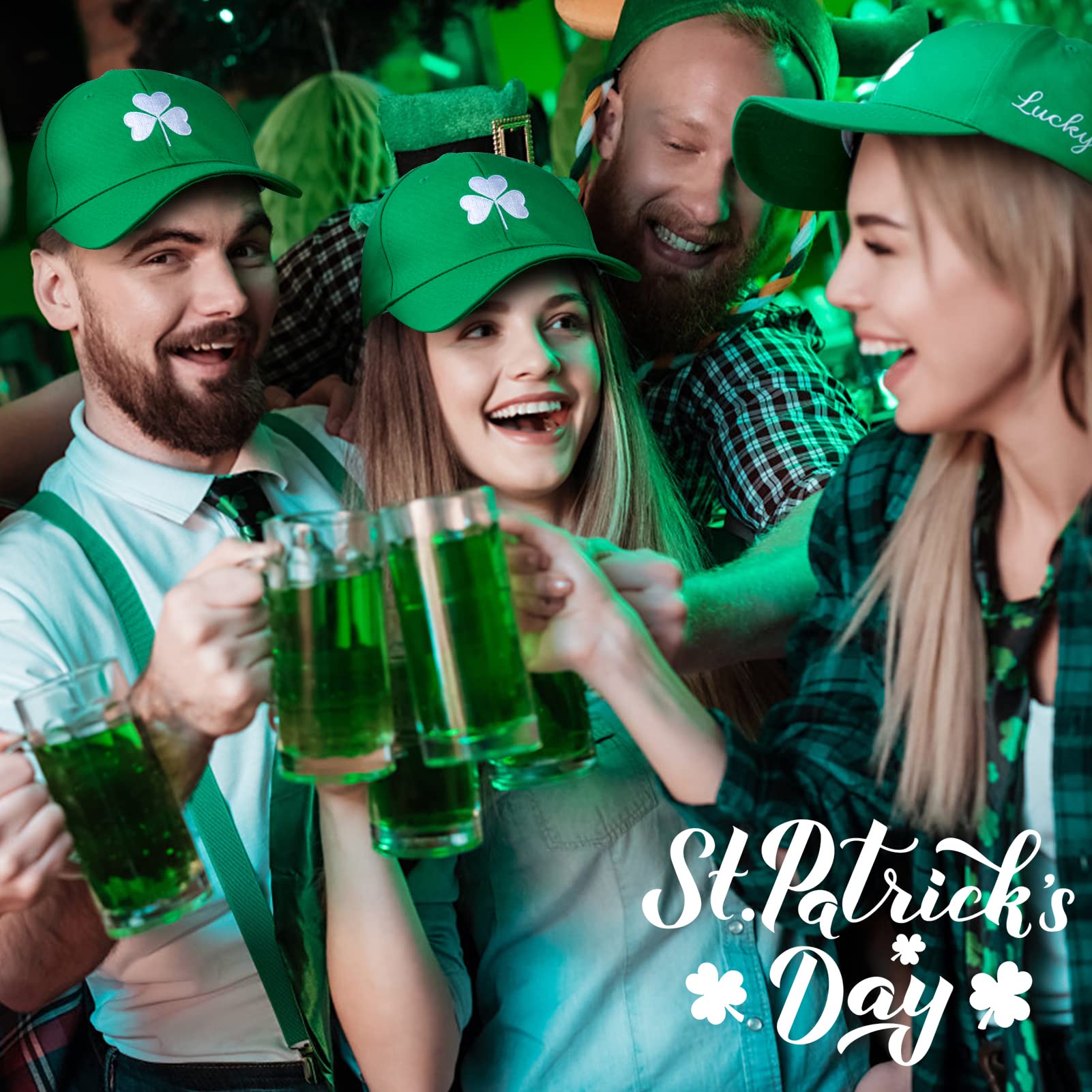 Biggun St. Patrick's Day Hat - Adjustable Cotton Lucky Baseball Cap with Embroidery White Shamrock, Green Caps Accessories for Men Women Adults Children