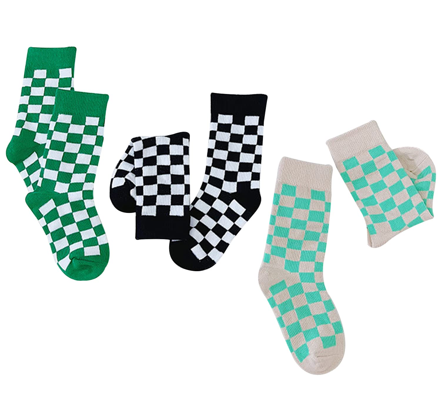 BonjourMrsMr Girls Checkered Crew Socks Cotton Cute Novelty Anklet Socks for Kids Toddler