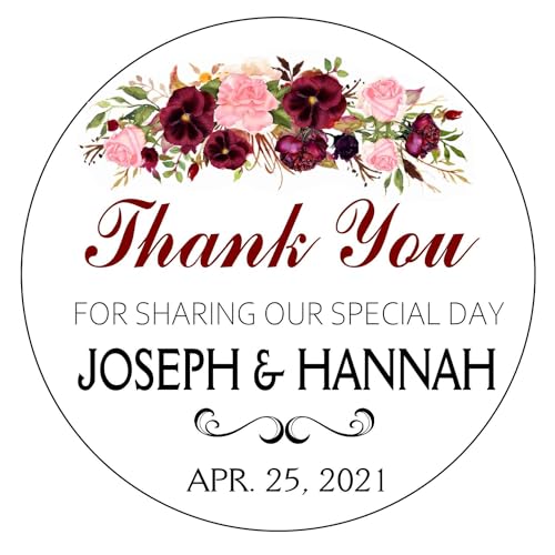 BURGUNDY BLUSH FLORAL WEDDING FAVOR STICKERS THANK YOU LABELS PERSONALIZED …