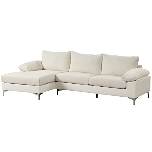 Casa Andrea Milano Luxury Modern Large Boucle L-Shape Sectional Sofa, with Extra Wide Chaise Lounge Couch
