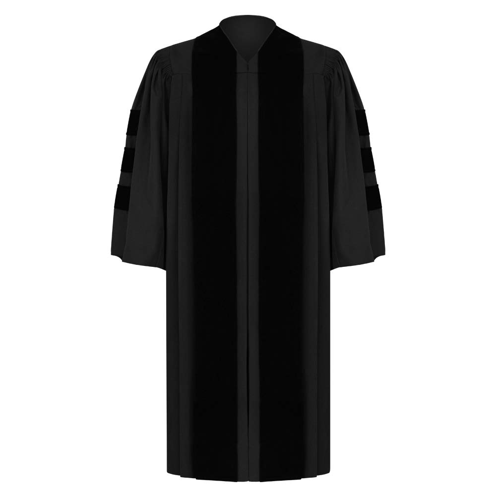 Endea Graduation Deluxe Classic Matte Black Doctoral Gown Academic Regalia Unisex (45 (5'0" - 5'2")) Matte Black