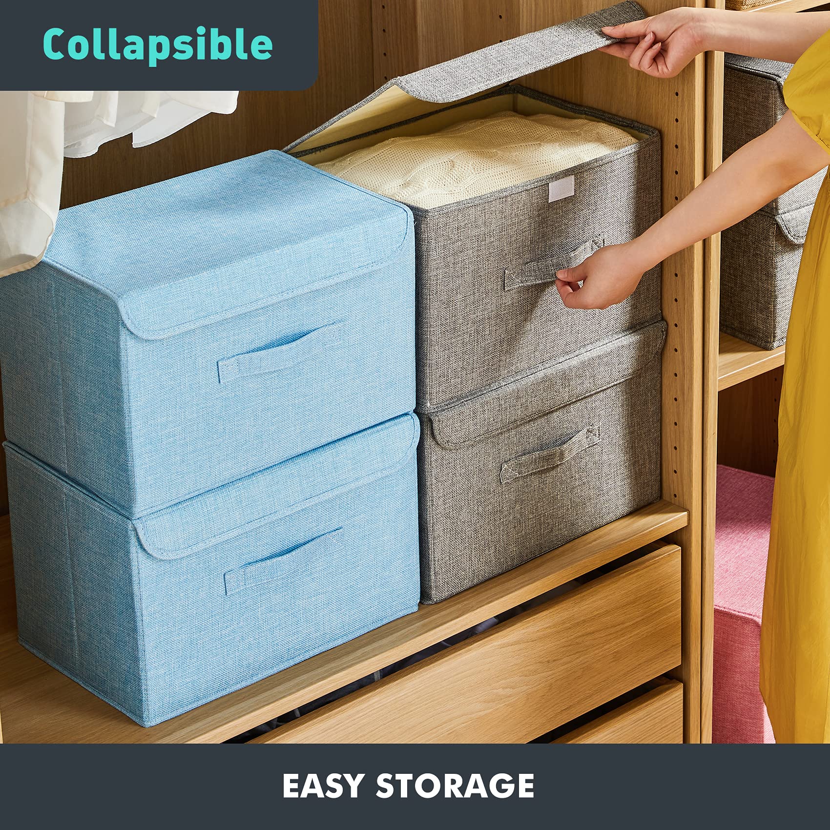 FUDDE foldable fabric storage box[2-Pack] dust-proof storage boxes with flip lid, can store clothes, shelves, books and toys, used in family bedroom closet storage boxes. (L, Blue)