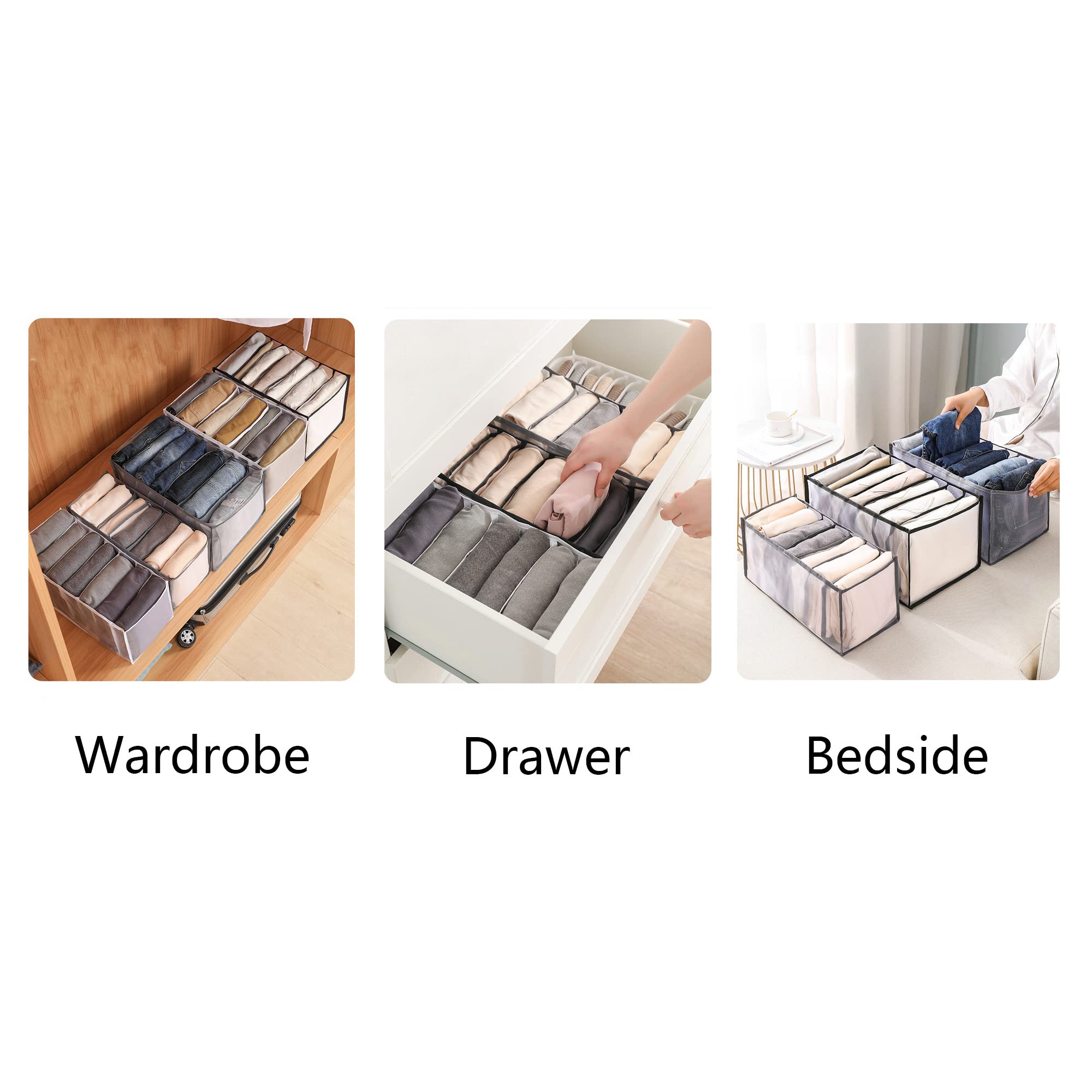 Kyweel 3PCS Washable Wardrobe Clothes Organizer,Foldable Visible Closet Organizer Clothes Drawer Mesh Separation Box For Jeans, T-shirts, Leggings, Underwear, Children's Clothing,Socks(7 Grids)