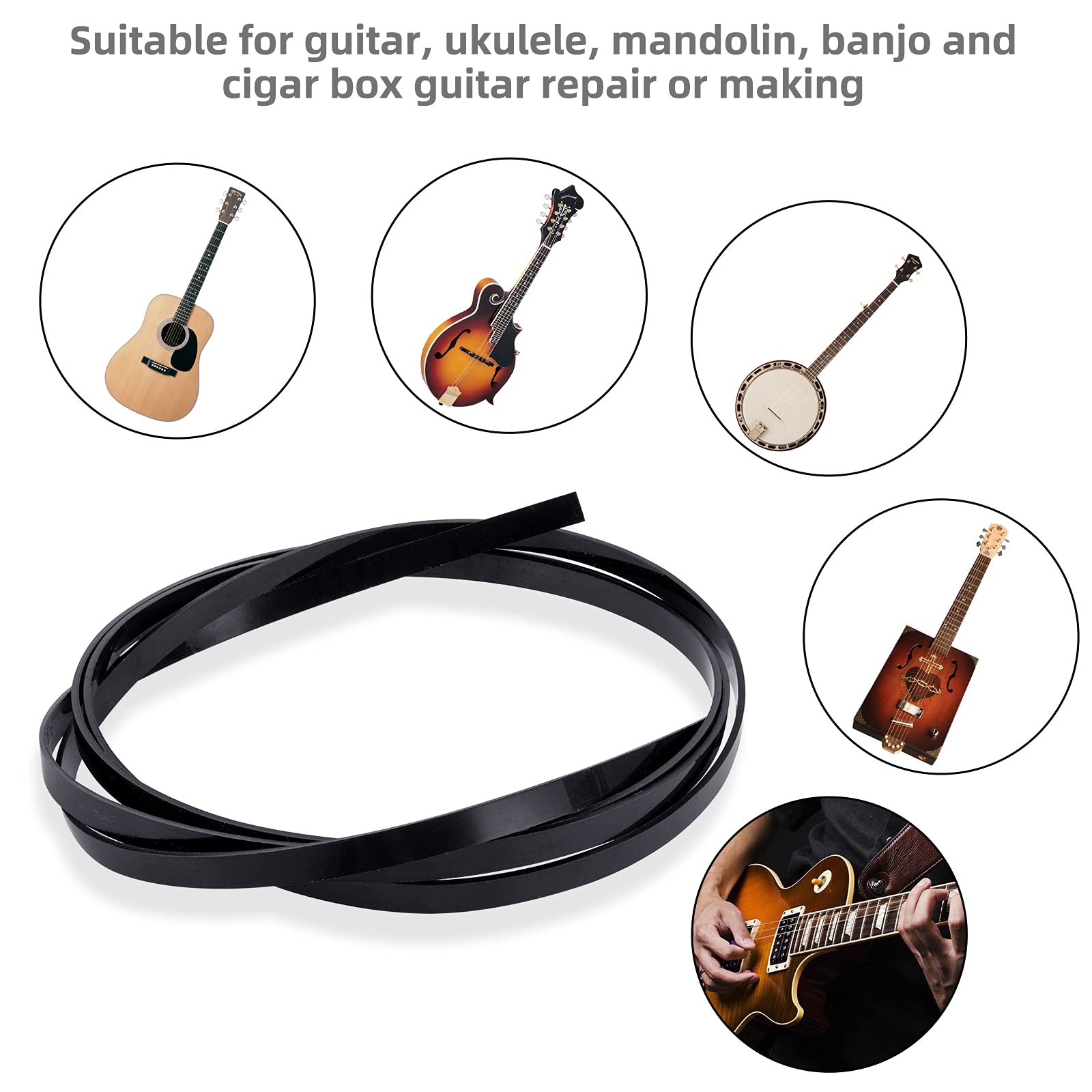 Guitar Binding Plastic Purfling Strip - 1650x7x1.5mm ABS Guitar Strips Pinding Parts for Acoustic Classical Guitar, Luthier Supply DIY, Black