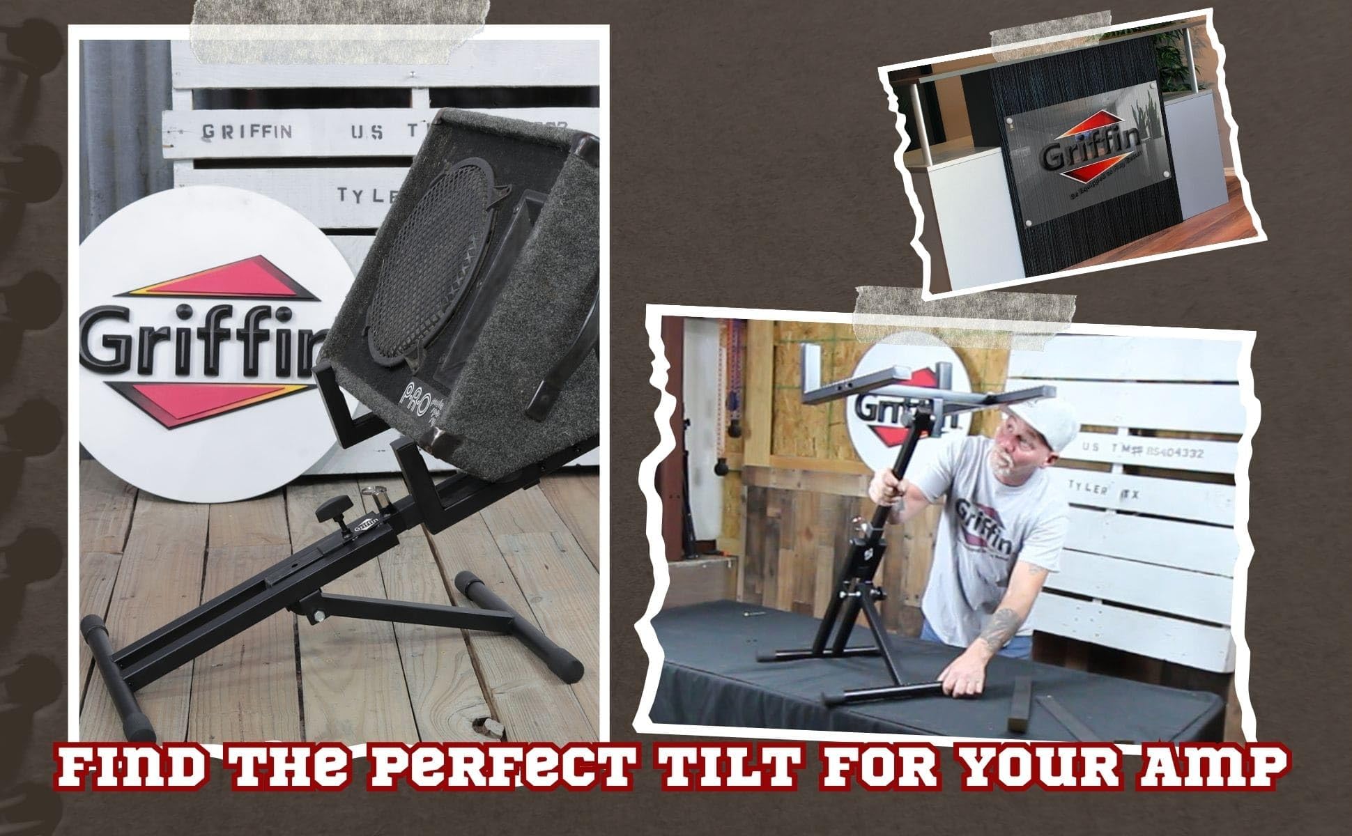 Guitar Combo Amplifier Stand by GRIFFIN | PA Speaker Karaoke Monitor Holder | Low Profile Pro-Audio Amp Tilt Back Mount Stand | Adjustable Speaker Cabinet Stage Equipment Platform Riser & Studio Chair
