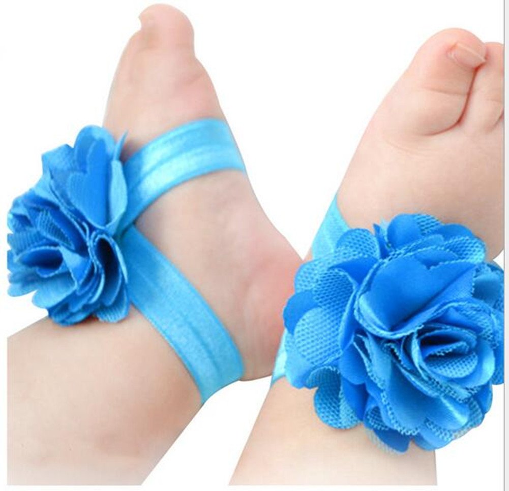 Toptim Baby Girl's Barefoot Sandals Flower for Newborn Toddlers (0-3T) (Mixed 12 Colors)