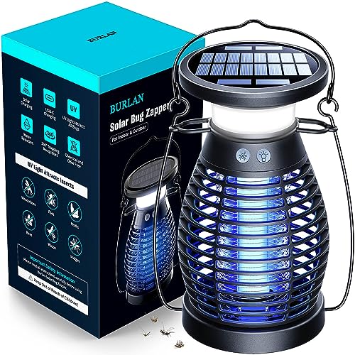 BURLAN Solar Bug Zapper Outdoor & Indoor, Cordless Mosquito Zapper Rechargeable Waterproof Fly Zapper for Camping, Home, Patio, Backyard, Kitchen