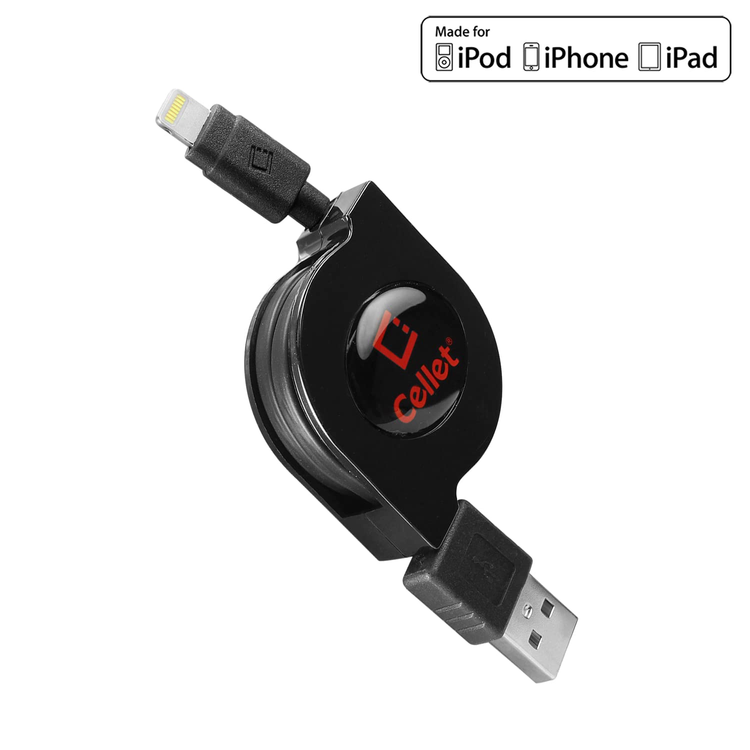 Retractable Lightning iPhone Cable, Charging Cord Compatible with Apple iPhone 14 Pro Max Plus Mini 13 12 11 Xs Xr X SE 8 7 6 5 iPad Pro Air Mini 6 iPod Touch, Nano (MFI Certified) (Lighting Black)