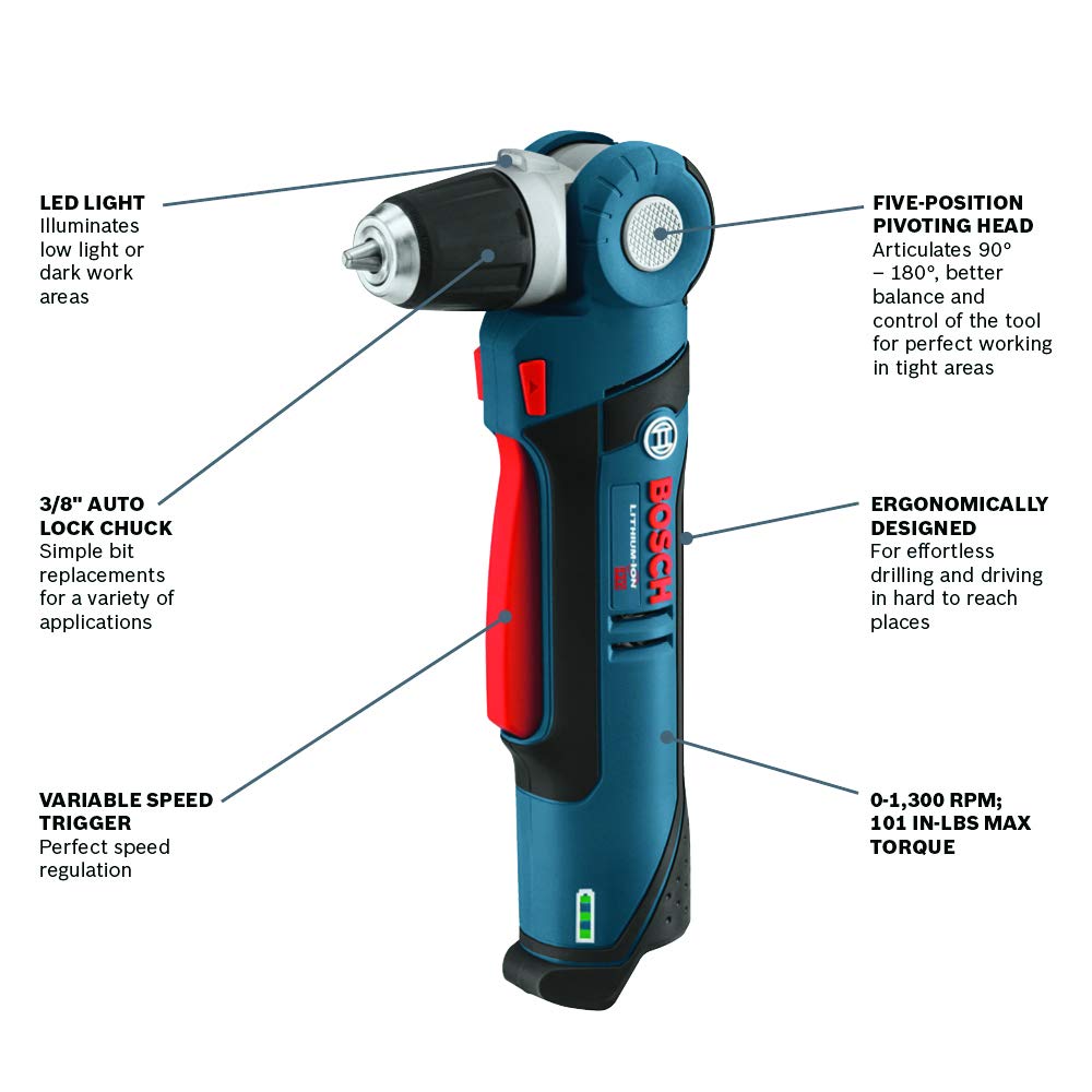BOSCH PS11N 12V Max 3/8 In. Angle Drill (Bare Tool) , Blue
