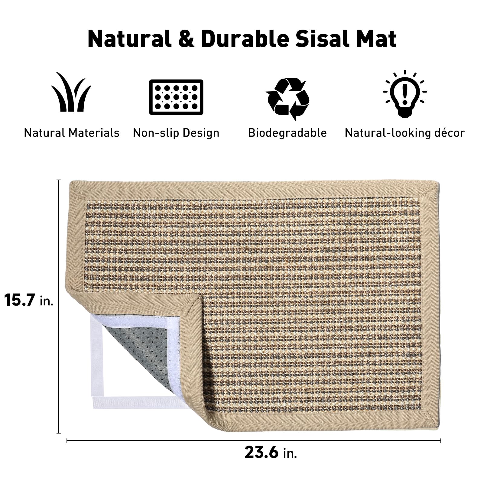 FUKUMARU Cat Scratcher Mat, 23.6 X 15.7 Inch Natural Sisal Cat Scratch Mats, Horizontal Cat Floor Scratching Pad Rug, Protect Carpets and Sofas (Cream - Thicken)