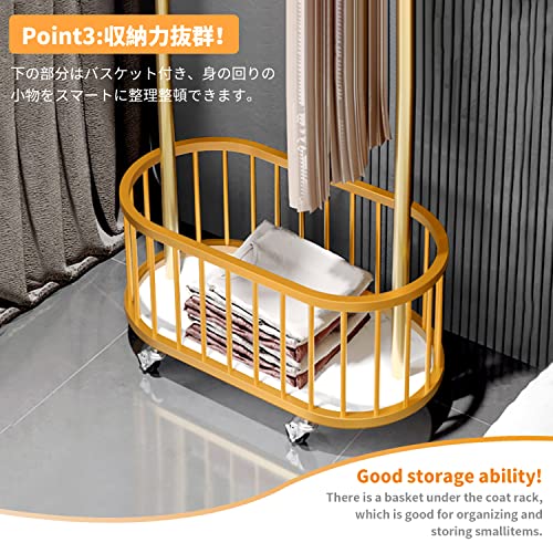 BOOSDEN Clothing Rack, Metal Clothes Hanger Rack with Wheels and Hooks, Portable Rolling Garment Rack for Hanging Clothes, Golden Yellow