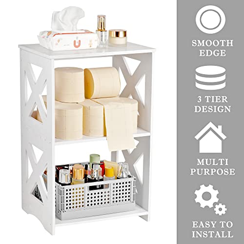 BYFU 3-Tier Side Table Set of 2, Narrow End Table with Storage Shelf, White Nightstand Bedside Table Small Bookshelf Bookcase Display Rack for Bedroom Bathroom Living Room Office