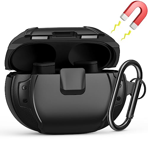 Case for Beats Studio Buds (2021) / Beats Studio Buds+ (2023), Filoto Secure Lock Hard Shockproof Protective Earbuds Case Cover Accessories with Keychain for Men Women(Black)