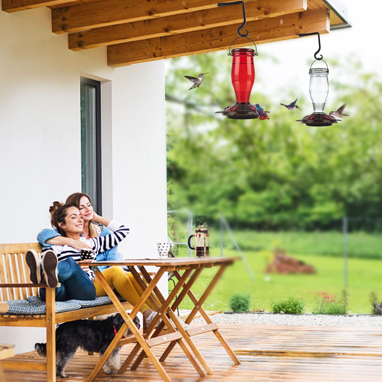 BOLITE 18006CR Hummingbird Feeder, Vintage Bottle Glass Hummingbird Feeders for Outdoors, 25 Ounces, Red