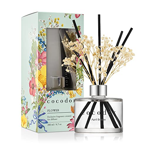 COCODOR Preserved Real Flower Reed Diffuser/April Breeze / 6.7oz(200ml) / 1 Pack/Reed Diffuser Set, Oil Diffuser & Reed Diffuser Sticks, Home Decor & Office Decor, Fragrance and Gifts