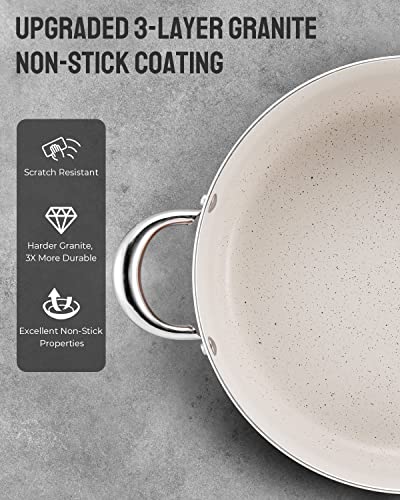 BEZIA 8 Quart Pot with Lid, Nonstick Cooking Pot with Lid, Induction Pasta Pot, Soup Pot, Large Stockpot, Stew Pot, Simmering Pot, Compatible for All Stoves, Golden
