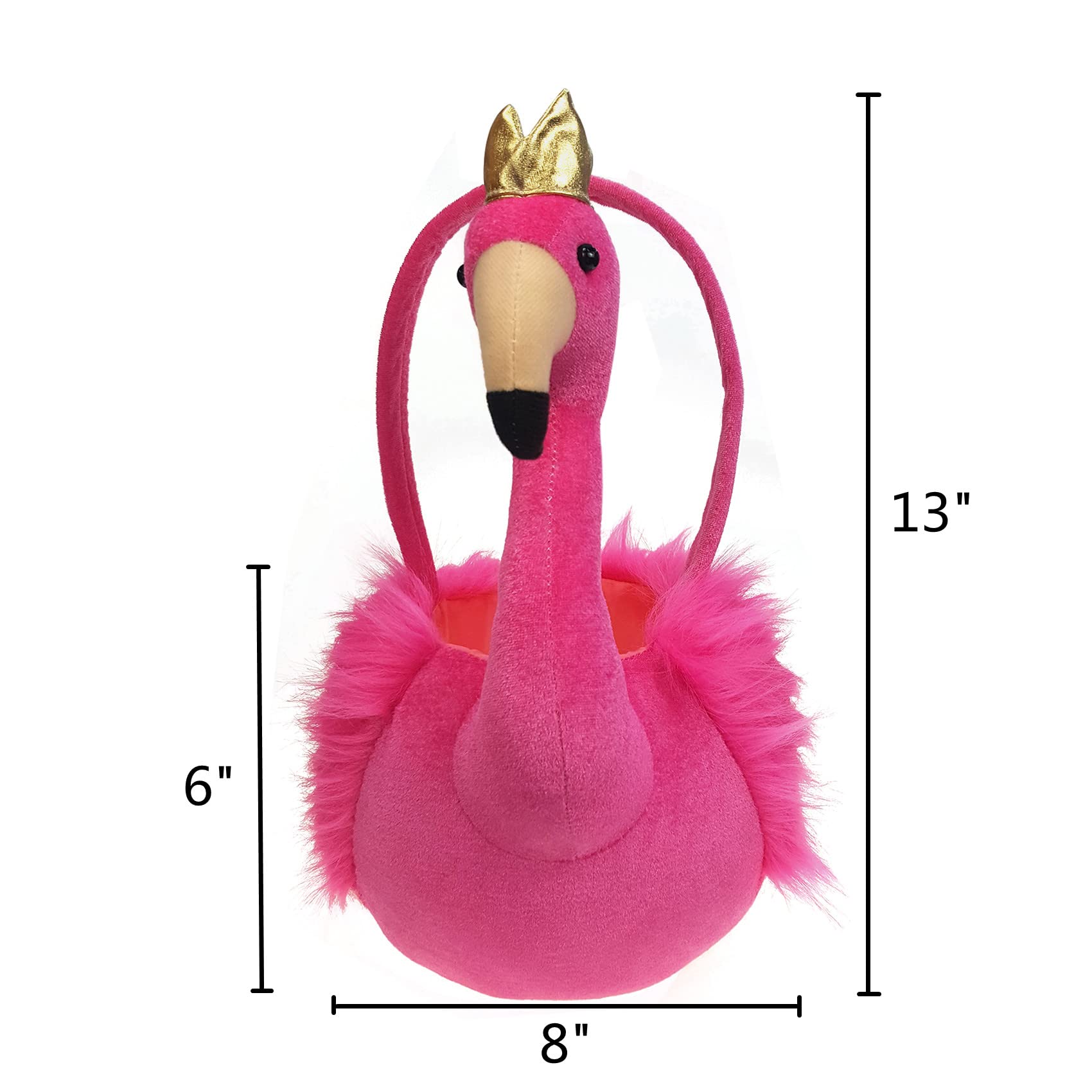 DearSun Exquisite Embroidery ! Personalized Adorable 3D Plush Flamingo Basket Easter Egg Hunting Basket Easter Basket Gift Basket with Embroidery Name (Pink Flamingo Basket with Customization)