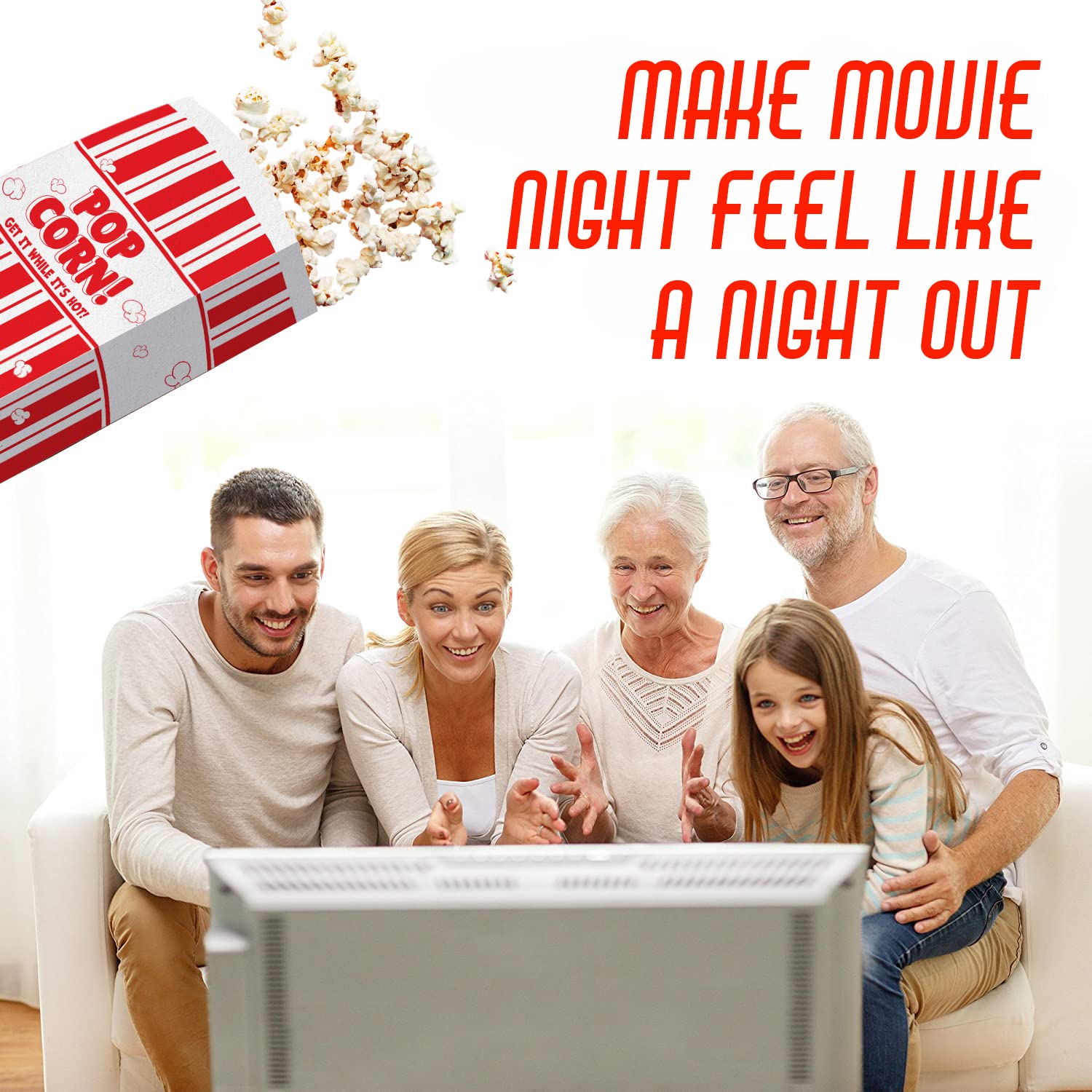 Retro, Grease Resistant Popcorn Bags 25 Pack. Single Serving 1oz Paper Sleeves in Nostalgic Red/White Design Movie Theme Party and Old Fashioned Carnivals & Fundraisers Old School Supplies
