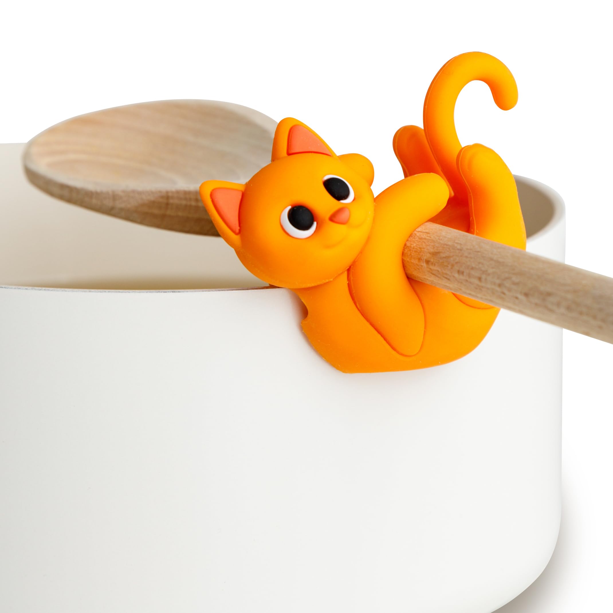 Cat Funny Spoon Rest Silicone Utensil Rest - Pot Spoon Holder for Pot - Food Grade Silicone Utensil Holder Kitchen Gadget - Fun, Cute & Silly Orange Cat Design - Super Fun!