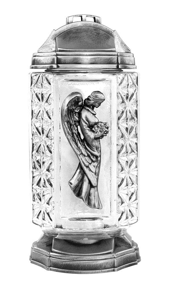 Importer AM 3D Angel Cemetery Memorial Candle | Gravesite Remembrance Decoration | Rainbow Glass Lantern European Style Candle Holder | Home & Garden Decor, Outdoor and Indoor Use (Silver Angel)