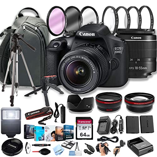 Canon EOS 2000D (Rebel T7) DSLR Camera w/EF-S 18-55mm F/3.5-5.6 Zoom Lens + 100S Sling Backpack + 64GB Memory Cards, Professional Photo Bundle (40pc Bundle) (Renewed)